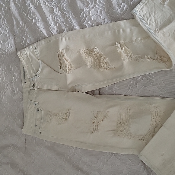 Zara | Jeans | Nwot Zara Distressed White Straight Leg Relaxed Denim ...